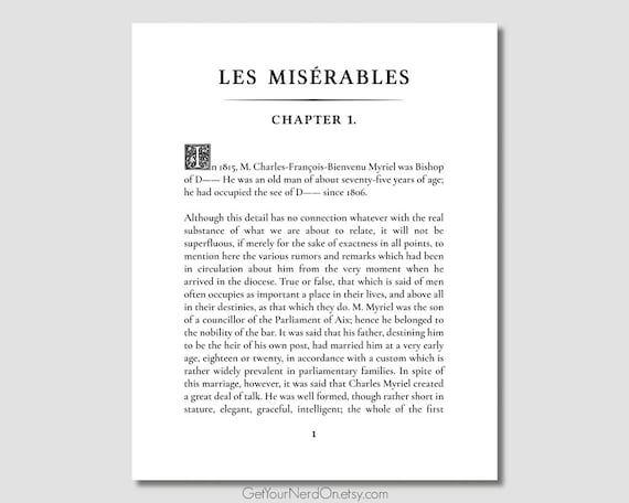 Les Misérables First Page Print Famous Novels Book Nerd Gift | Etsy