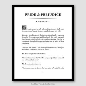 Pride and Prejudice First Page Print, Book Nerd Gift Idea, Classic ...