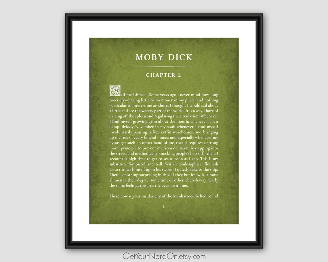Moby Dick Poster First Page of Book Classic Literature Home | Etsy