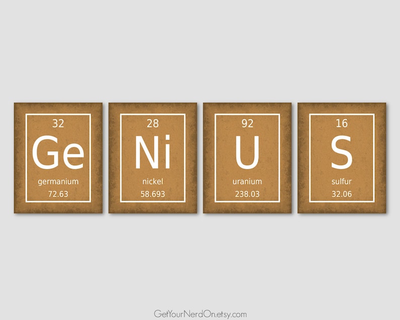 Genius Set of 4 Prints Periodic Table of Elements Nerdy - Etsy