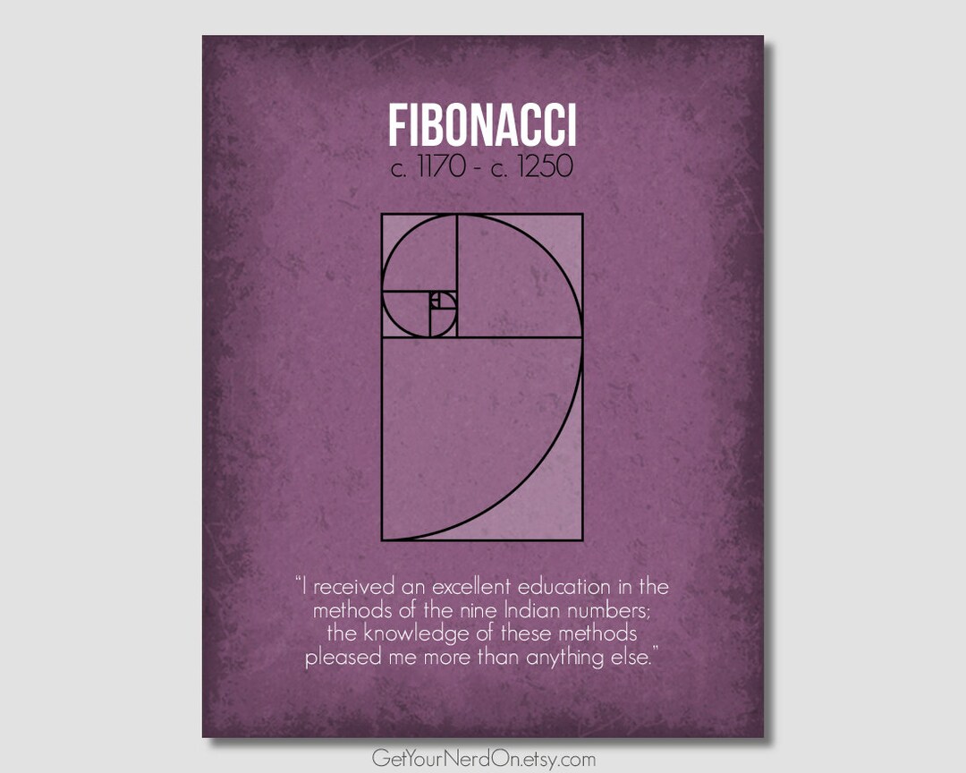 Fibonacci Spiral Art, Science Art Print, Famous Mathematician ...