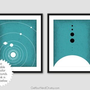 Astronomy Print Set, Solar System Posters, Planets to Scale, Minimalist ...