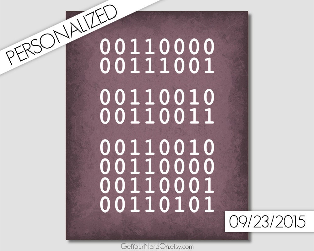 Computer Geek Gifts Custom Binary Code Important Dates Sign | Etsy