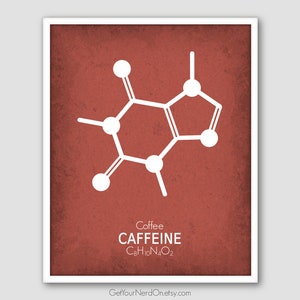 Caffeine Molecule, Minimalist Art Print, Unique Kitchen Decor, Coffee ...