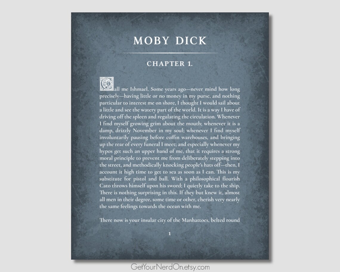 Moby Dick Poster First Page of Book Classic Literature Home | Etsy