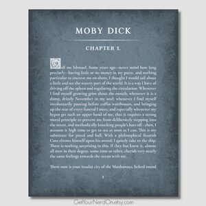 Moby Dick Poster, First Page of Book, Classic Literature, Home Library ...