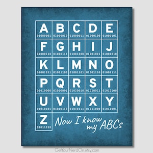 Binary ABC Poster, Nerdy Alphabet Print, Computer Programmer Gift ...