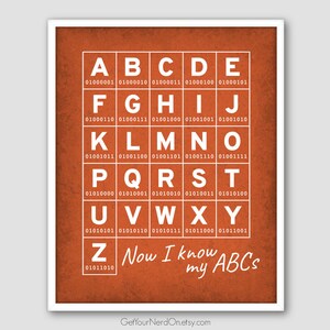 Binary ABC Poster, Nerdy Alphabet Print, Computer Programmer Gift ...