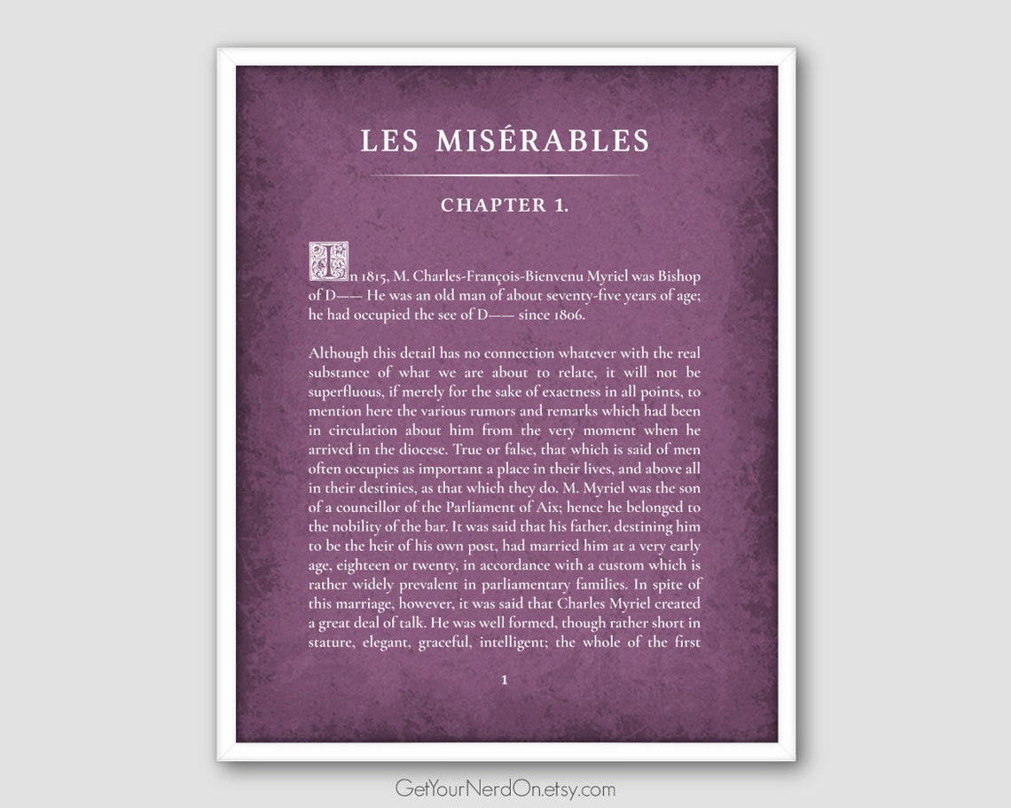 Les Misérables First Page Print Famous Novels Book Nerd Gift | Etsy