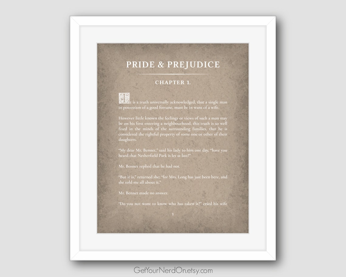Pride and Prejudice First Page Print Book Nerd Gift Idea - Etsy