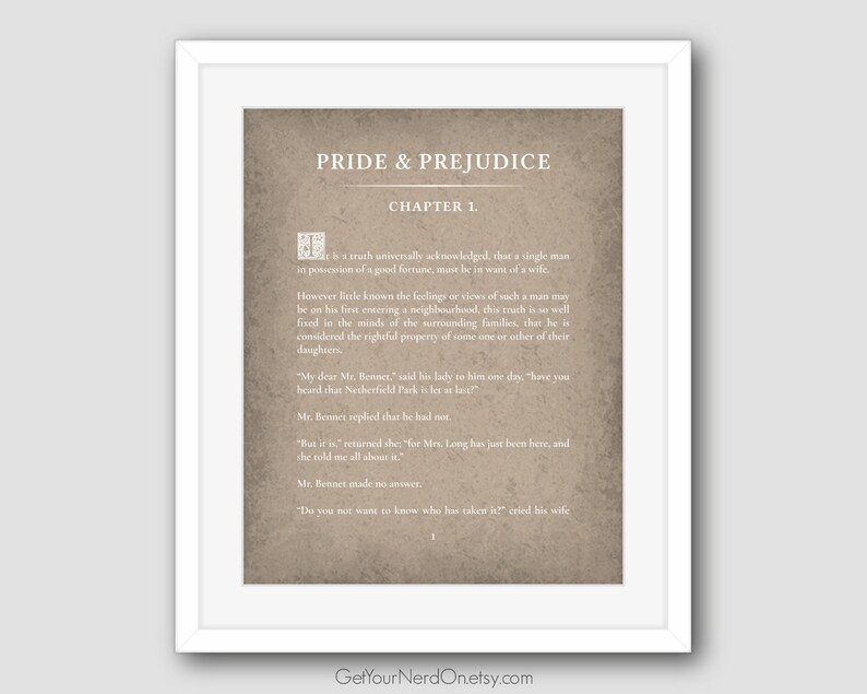Pride and Prejudice First Page Print Book Nerd Gift Idea | Etsy