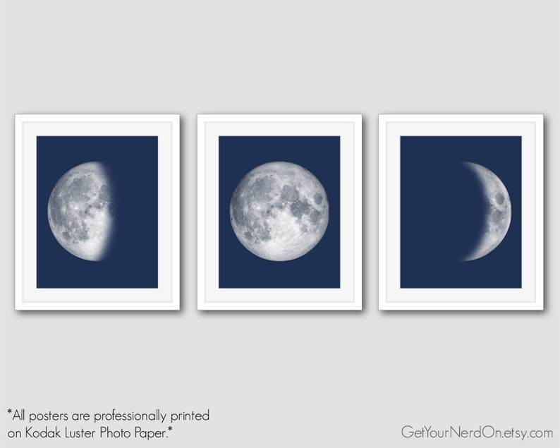 Moon Phases Print Set Outer Space Wall Art Set of 3 Prints - Etsy