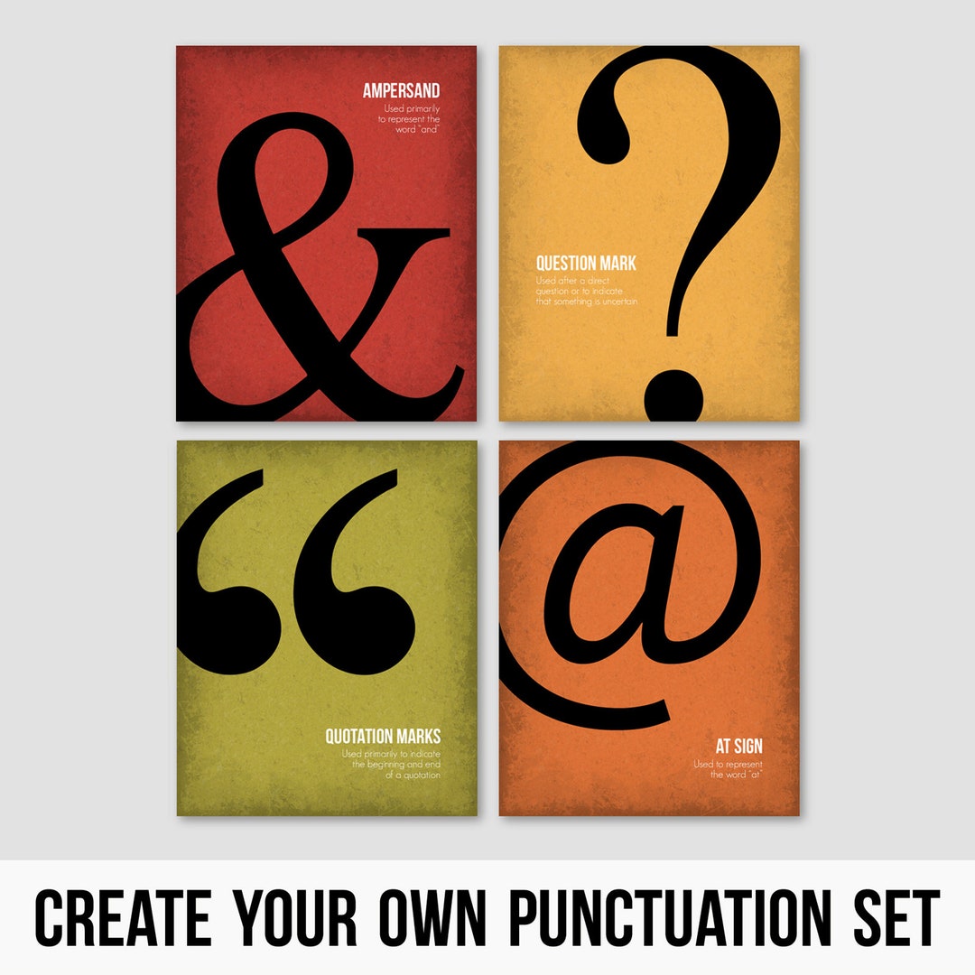 Set of 4 Prints, Punctuation Marks, Home Library Decor, English Teacher ...