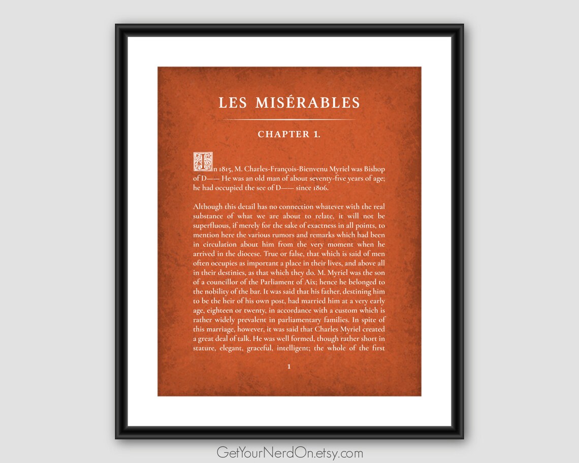 Les Misérables First Page Print Famous Novels Book Nerd Gift - Etsy