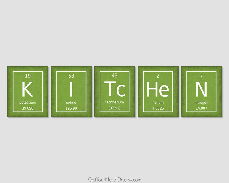 Unique Kitchen Decor Set of 5 Prints Periodic Table Science - Etsy