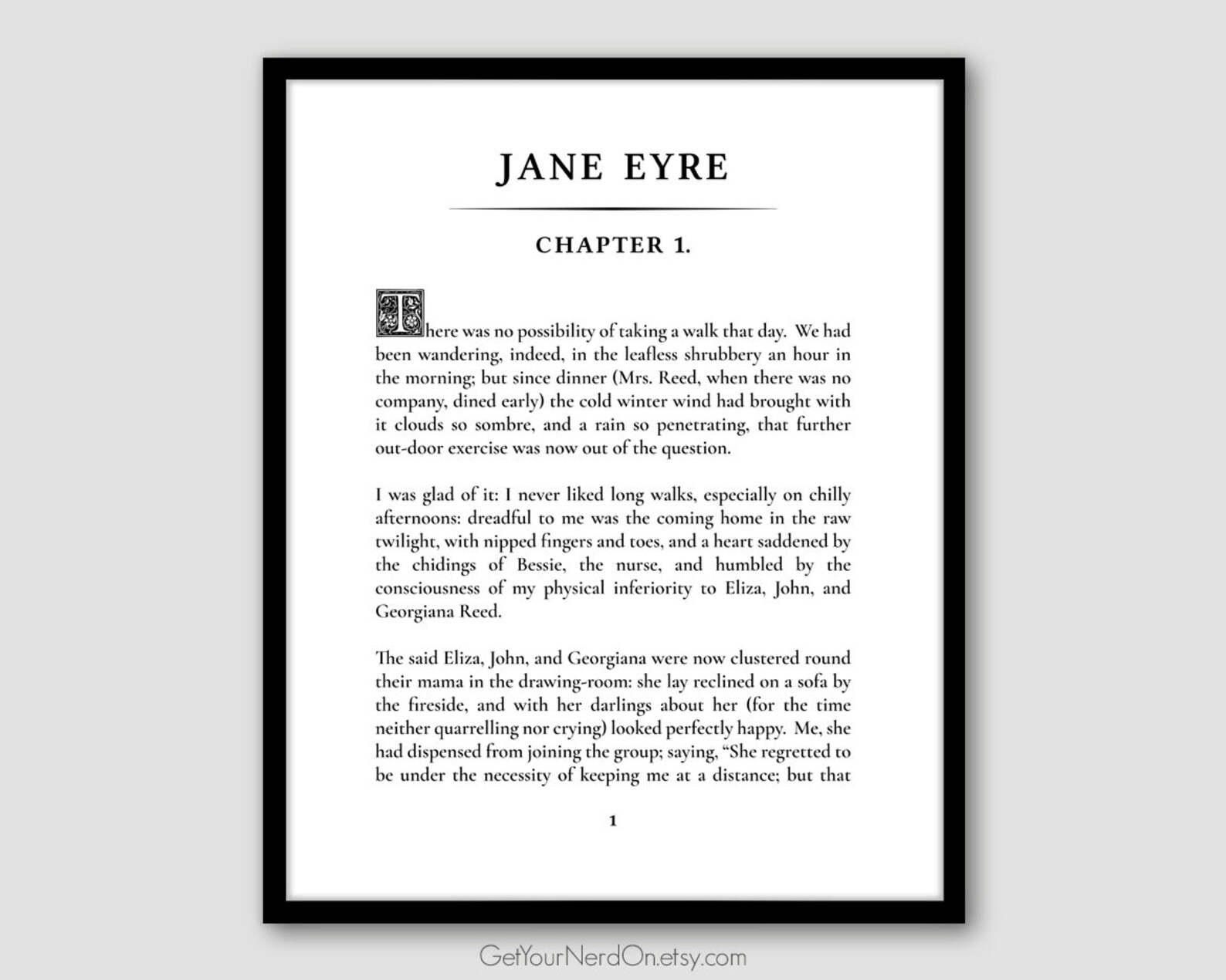 Jane Eyre First Page Print Nerdy Home Decor Book Lover Wall - Etsy