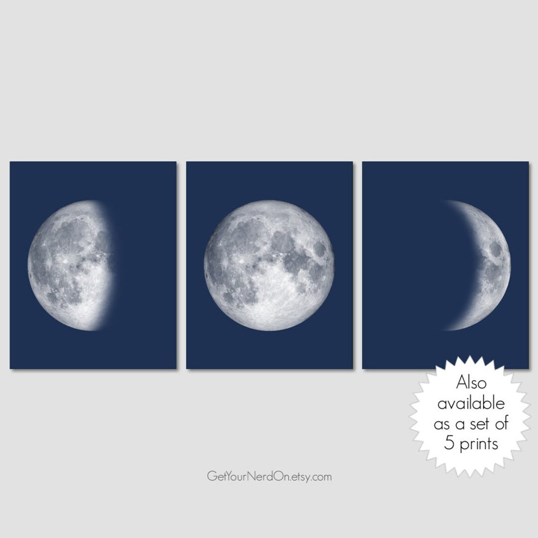 Moon Phases Print Set Outer Space Wall Art Set of 3 Prints - Etsy
