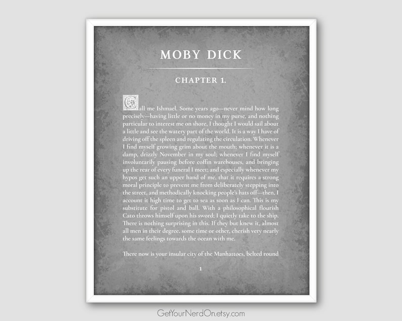 Moby Dick Poster First Page of Book Classic Literature Home - Etsy