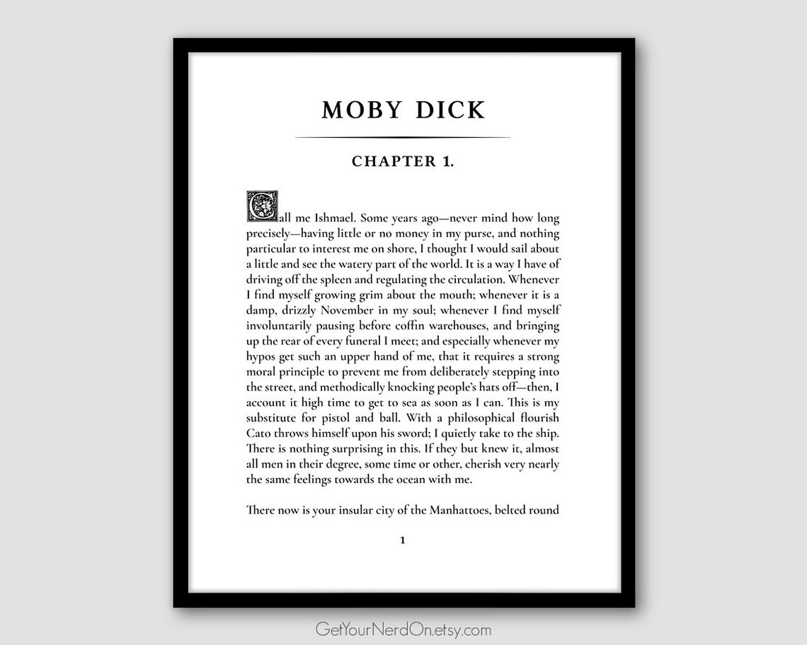 Moby Dick Poster First Page of Book Classic Literature Home | Etsy
