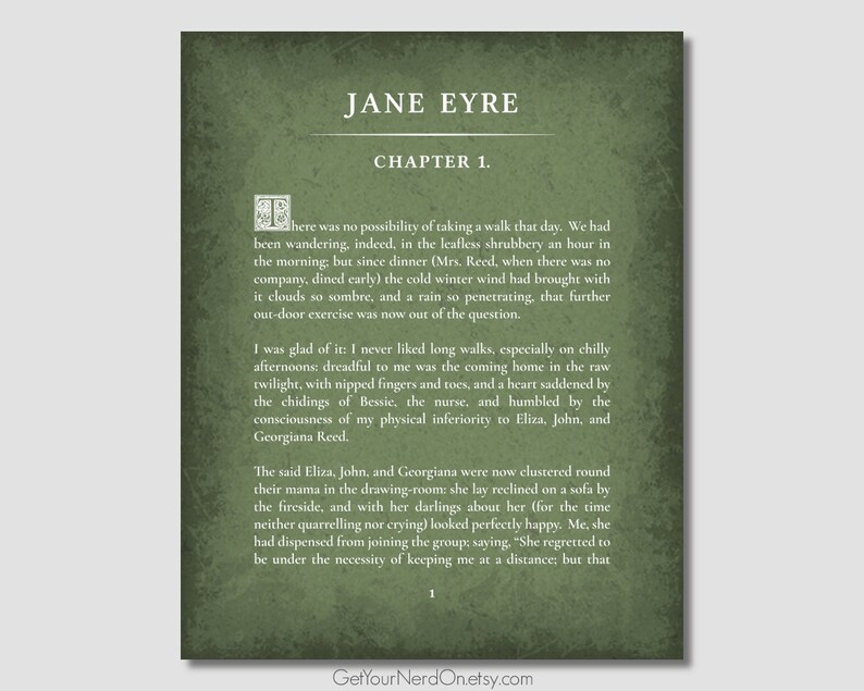 Jane Eyre First Page Print Nerdy Home Decor Book Lover Wall - Etsy