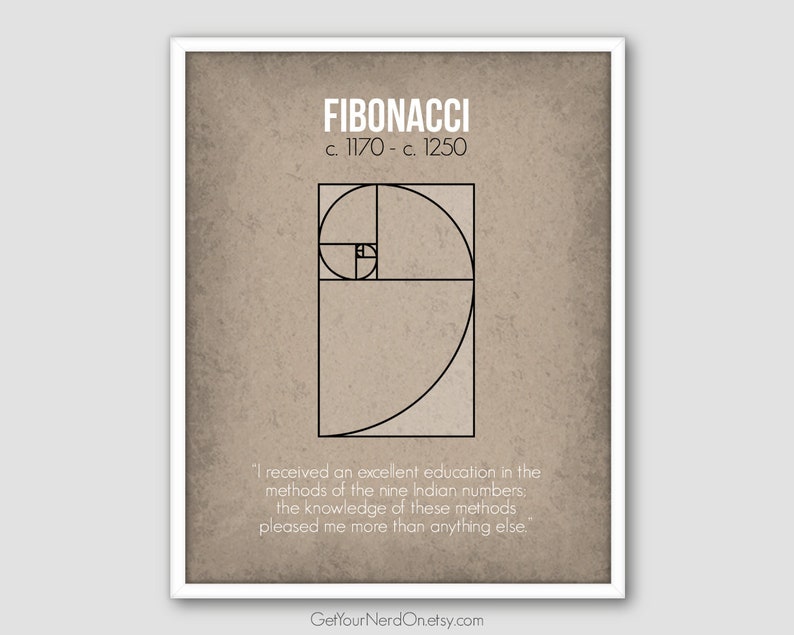 Fibonacci Spiral Art Science Art Print Famous Mathematician | Etsy