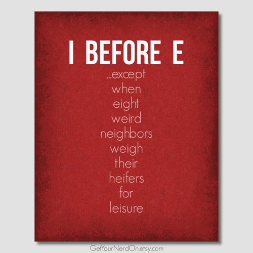 I Before E Poster Funny Word Nerd Art English Classroom - Etsy