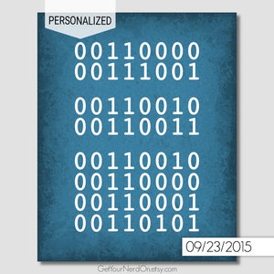 Computer Geek Gifts, Custom Binary Code, Important Dates Sign, Unique ...