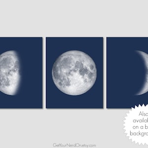 Phases of the Moon, Set of 5 Prints, Set of 3, Astronomy Gifts, Outer ...