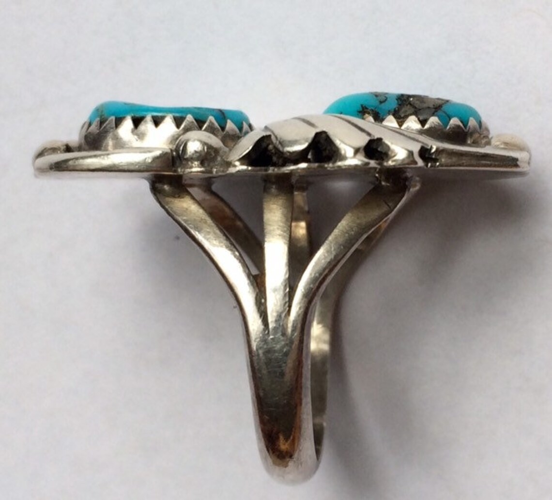 Doble Kingman Turquesa Navajo Damas Anillo tamaño 7 - Etsy España