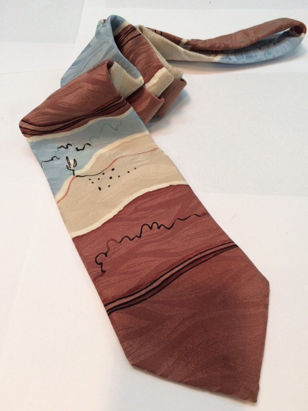 Corbata de seda de cactus del desierto azul tostado - Etsy España