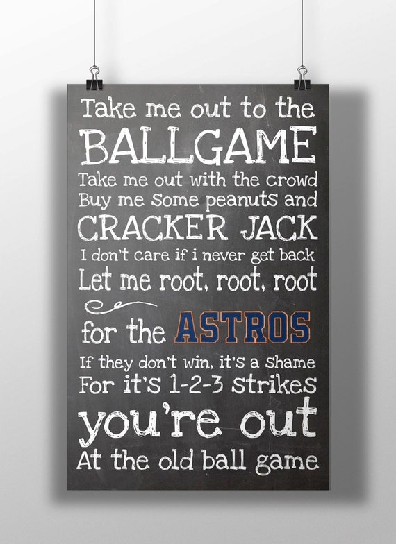 Houston Astros Take Me Out to the Ballgame Chalkboard Print | Etsy