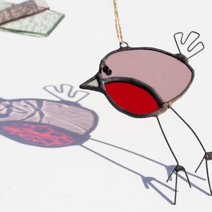 HANGING GLASS ROBIN Standing Stained Glass Bird Handmade Gift Christmas ...