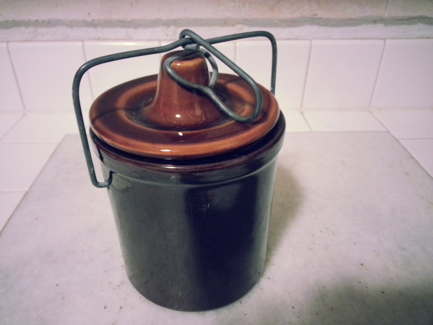 Vintage Mini Brown Crock With Locking Lid - Etsy