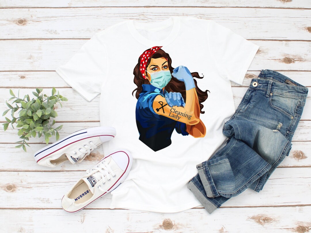 Customizable Front Line Worker Rosie the Riveter Cleaning Lady Tee ...