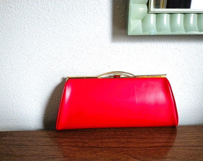 Vintage Red Vinyl Purse, Red Clutch Purse, Vintage Clasp Purse - Etsy