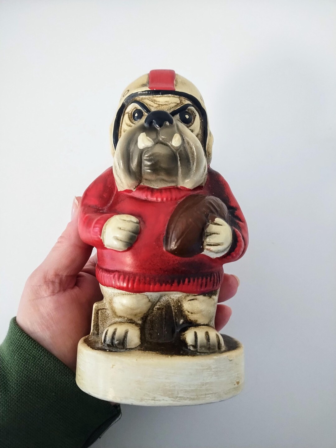 Vintage Bulldog Bank, Bulldog Figurine Holding Football, Bulldog Decor ...
