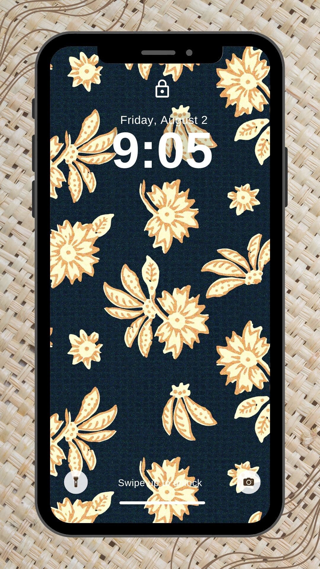 Goa Block Print Floral Phone Wallpaper | Navy Blue Aesthetic Print ...