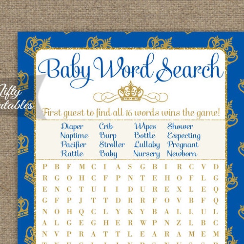 PRINTABLE Royal Baby Shower Game Royal Baby Word Search - Etsy