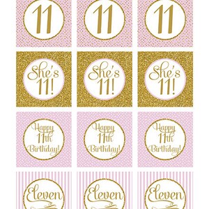 11th Birthday Cupcake Toppers - Eleventh Birthday Party Pink & Gold ...