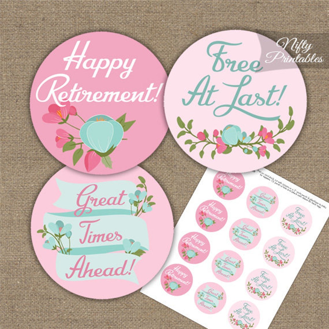 Retirement Cupcake Toppers - Pink Mint Floral Retirement - Printable ...