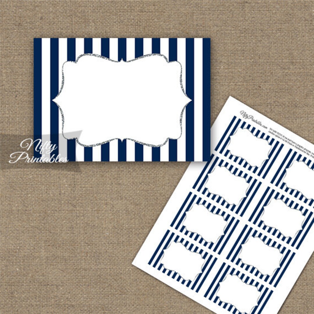 Navy Blue Labels Blue White Food Labels Party Printables Navy Silver ...