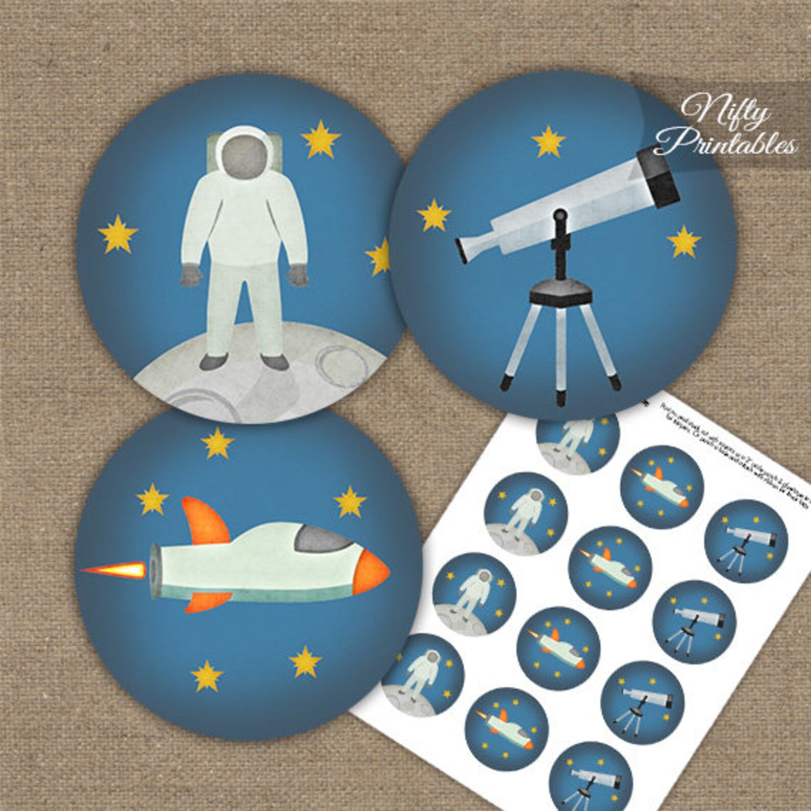 Outer Space Cupcake Toppers Printable Astronaut Birthday | Etsy