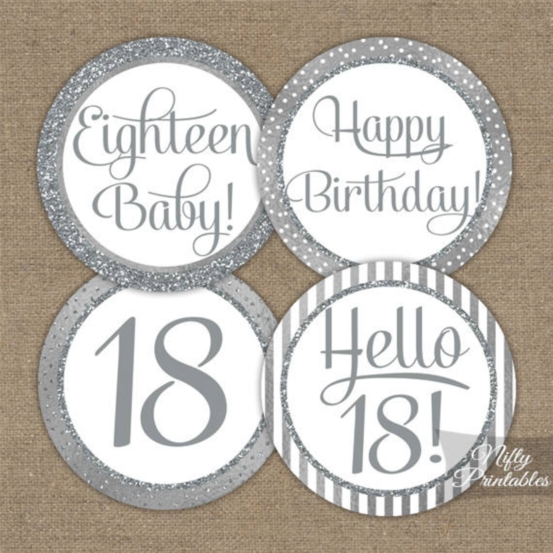18th Birthday Cupcake Toppers Silver 18th Birthday Toppers | Etsy