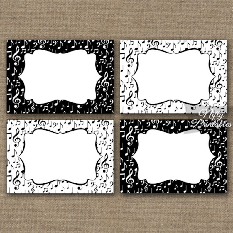 Music Labels - Black & White BLANK Food Label Party Printables ...