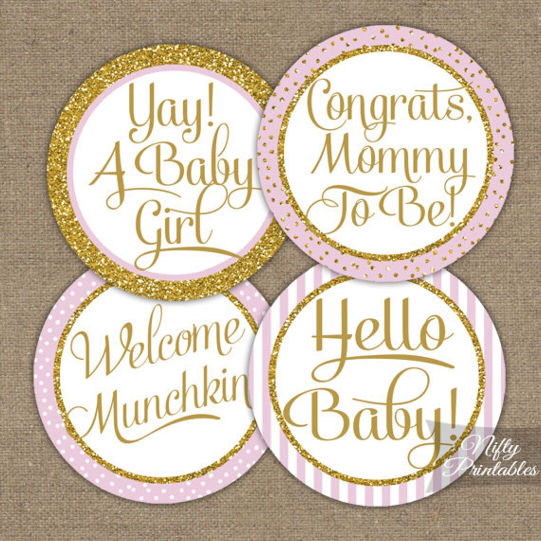 Girl Baby Shower Cupcake Toppers Pink & Gold Glitter Instant Printable ...