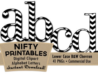 Black White College Chevron Digital Alphabet Letter Set | Etsy