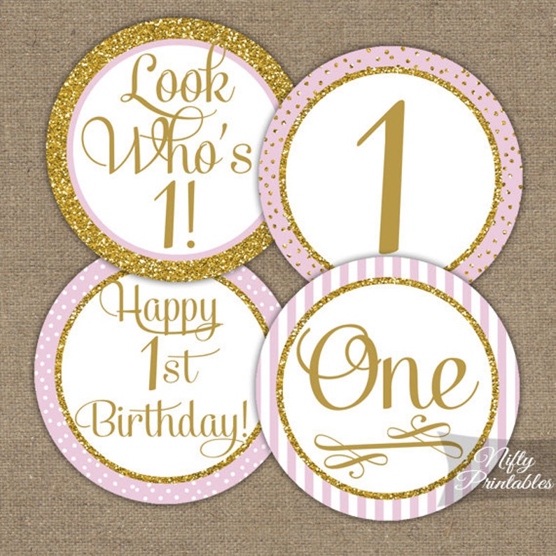1st Birthday Cupcake Toppers First Birthday Toppers Pink - Etsy