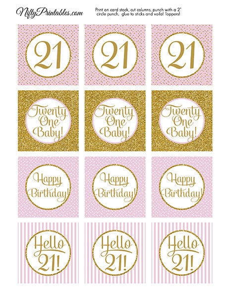 21st Birthday Cupcake Toppers 21st Birthday Decorations Girls Pink ...