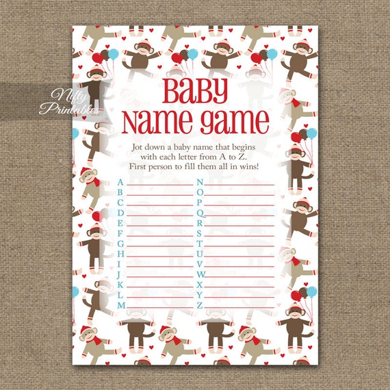 Monkey Baby Shower Name Game Sock Monkey Baby Shower | Etsy