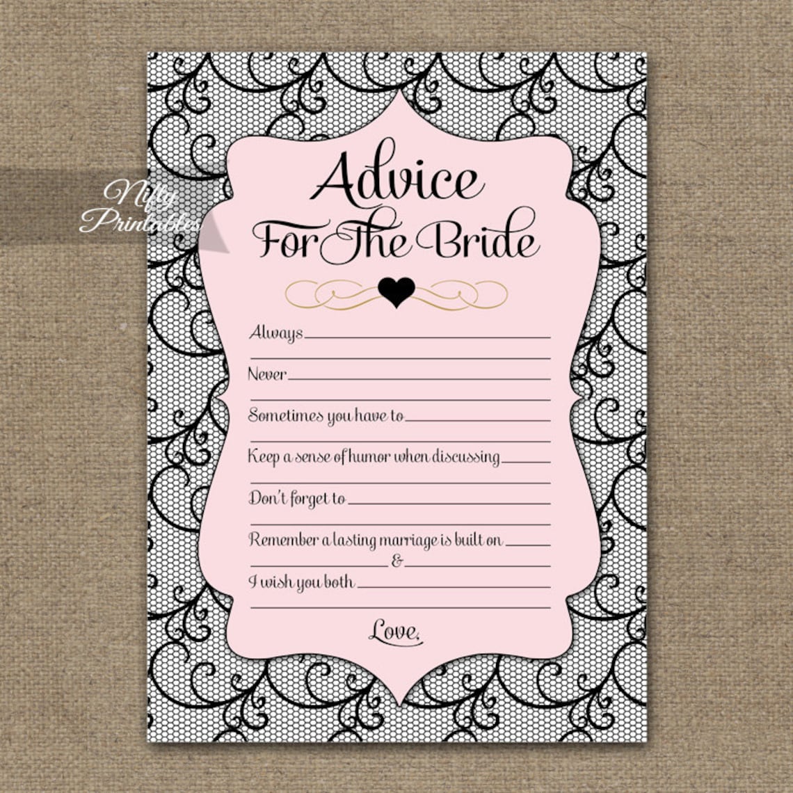 Advice for the Bride Game Pink Black Printable Bridal Shower - Etsy